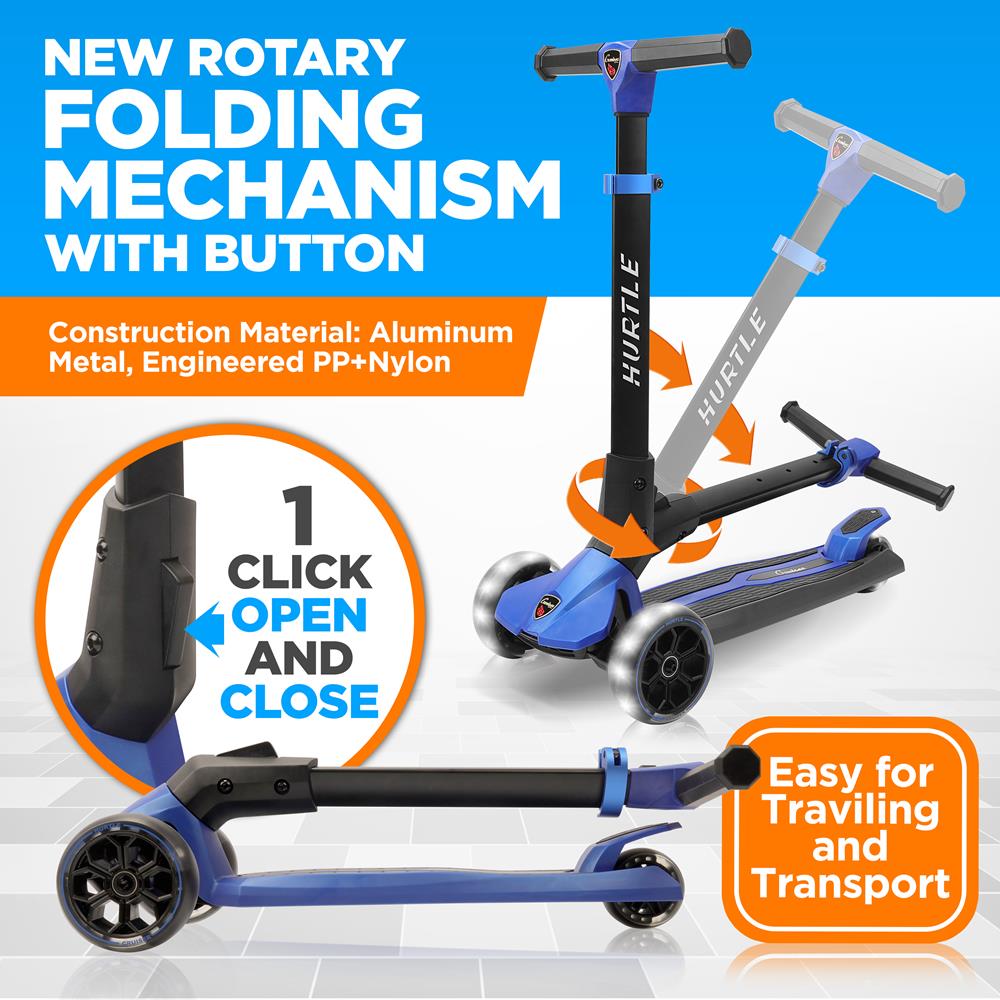 3-Wheel Foldable Kids Scooter - Child Toy Scooter With Built-In Led Wh – Hurtleusa